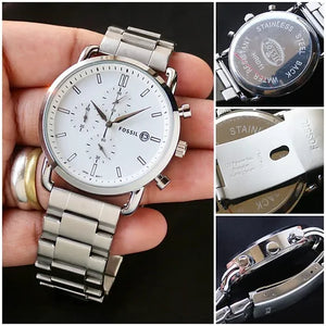 Men's Fossil New Commuter Collection | Silver Chronograph Watch | Bran